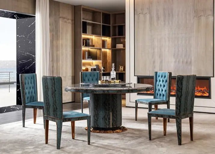 Le Surreal Crocodile Marble and Leather Dining Table | Urban Ashram